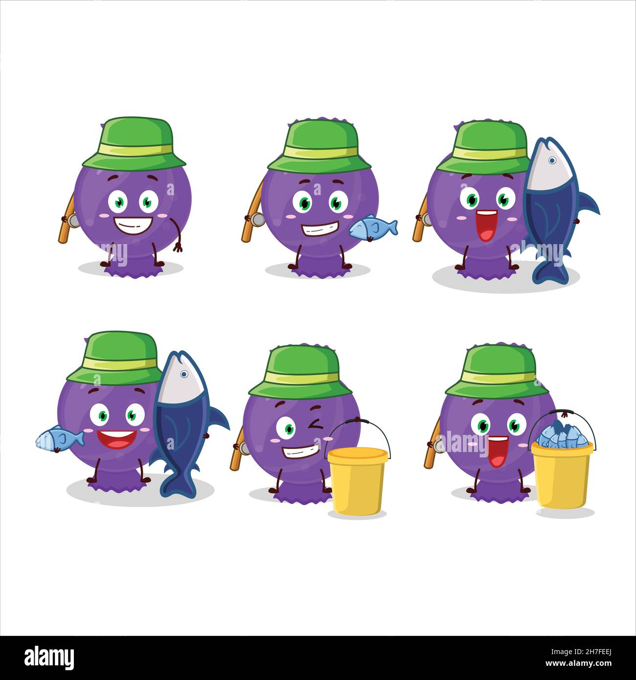 A fisherman blue candy wrap cartoon picture catch a big fish. Vector ...
