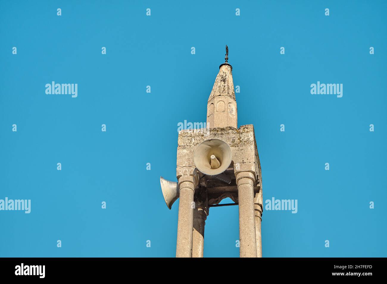 Architectural minaret in Cappadocia and traditional loudspeaker for ...