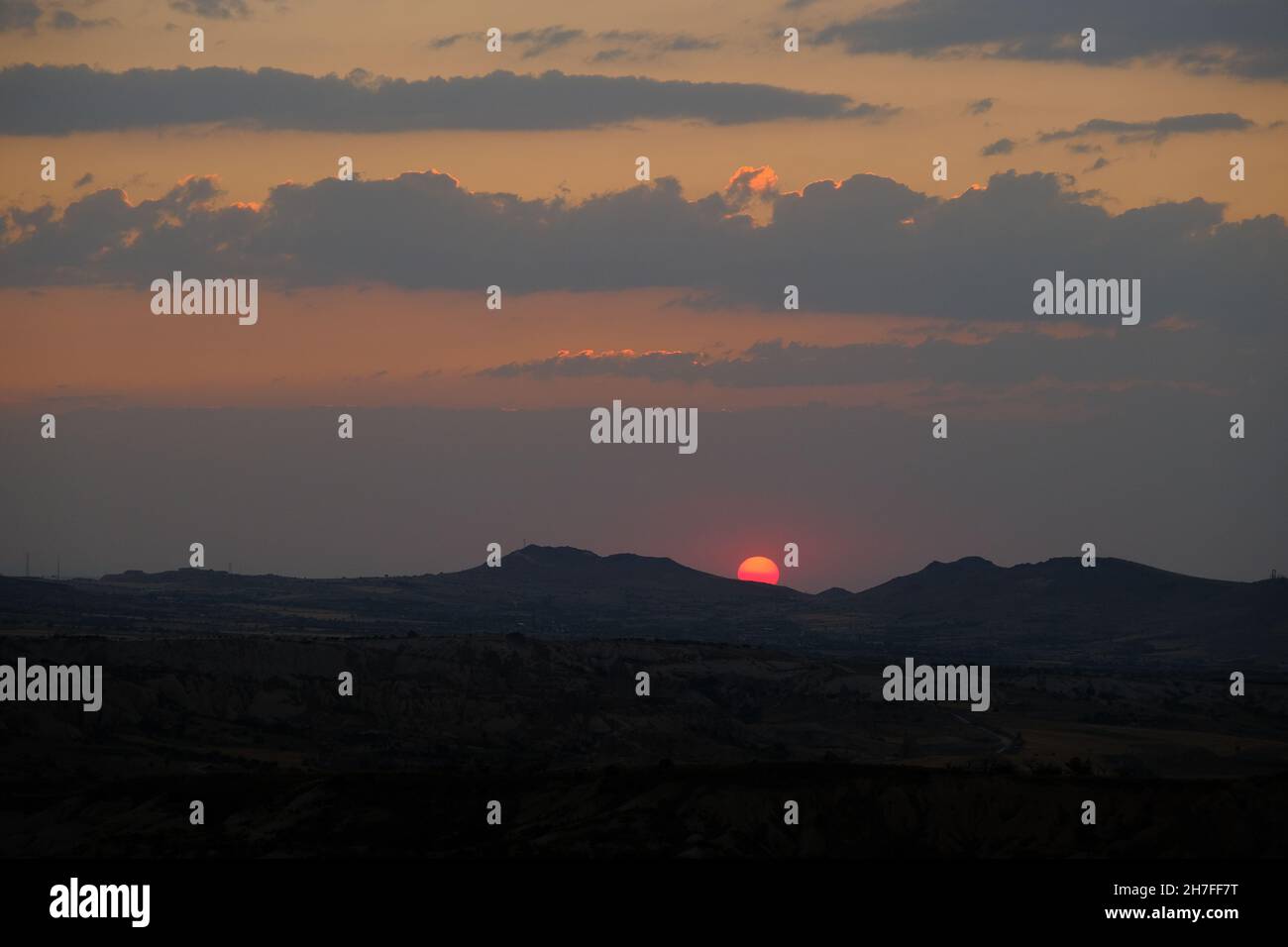 Sunset point in Urgup, Goreme with just before sun goes away in rose ...
