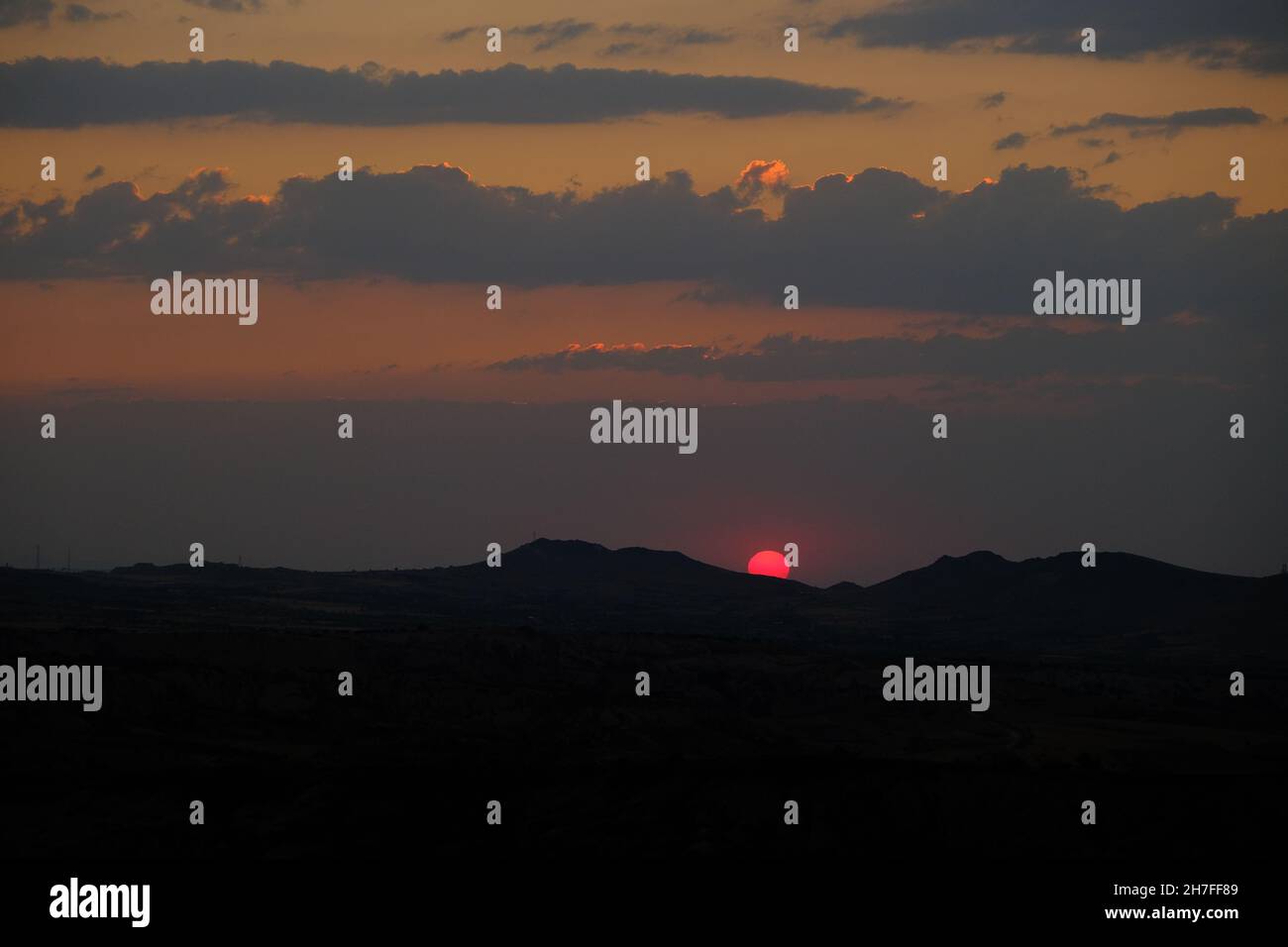 Sunset point in Urgup, Goreme with just before sun goes away in rose ...