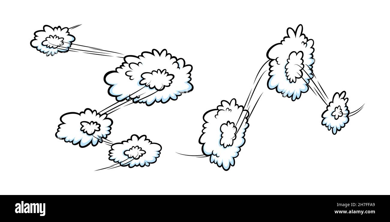 Comic speed effect with clouds. Comic clouds with motion trail lines ...