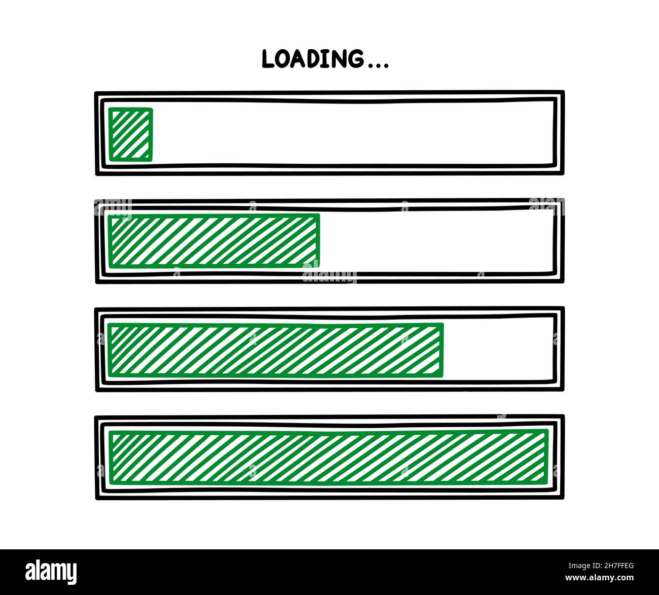 Progress loading bar. Infographics design element with green status of completion. Hand drawn ...
