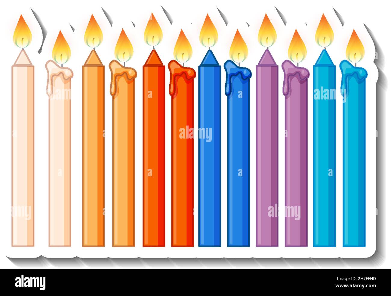 Different colour of candles with light cartoon sticker illustration ...