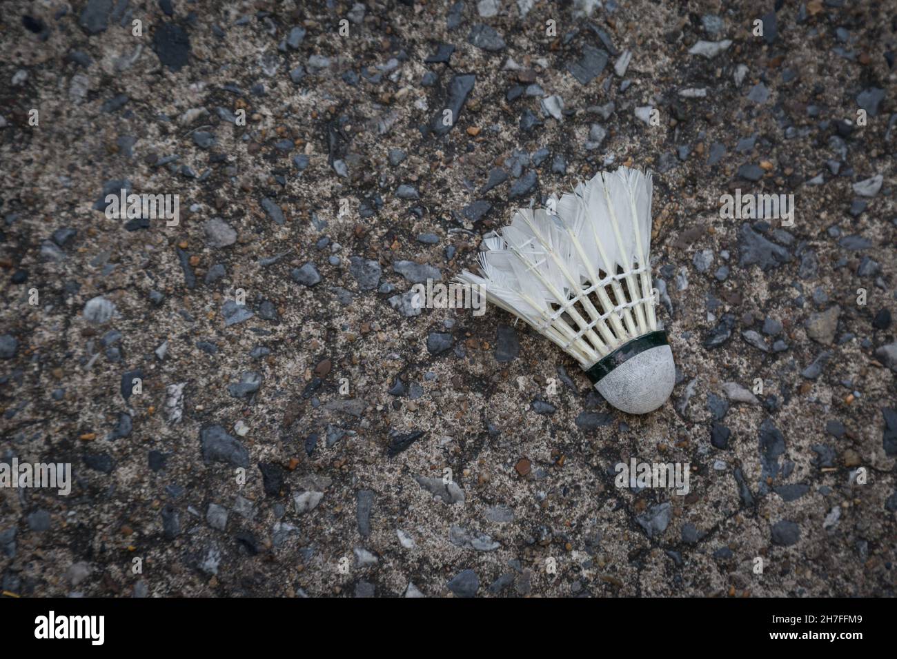 Old damage shuttlecock ,badminton ball on the floor background Stock ...