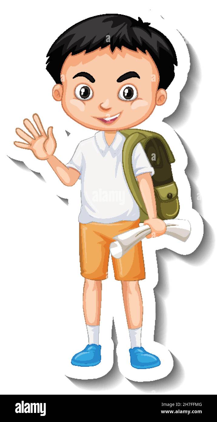 School boy cartoon character sticker illustration Stock Vector Image ...