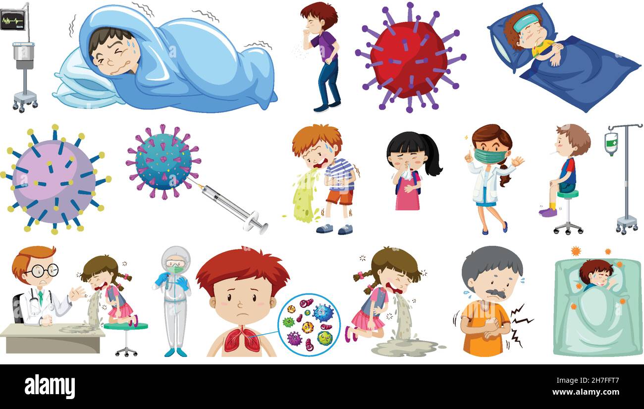 Set of sick people with different syptoms illustration Stock Vector ...