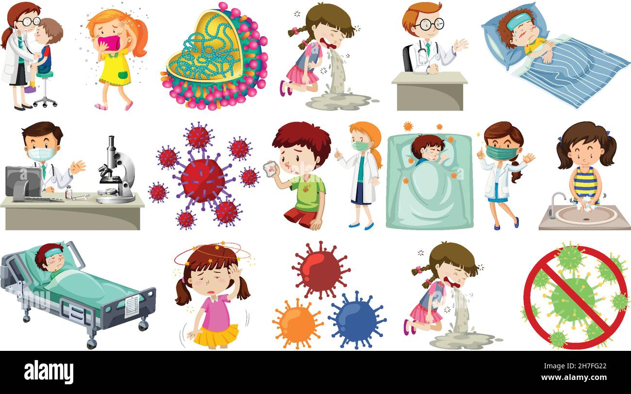 Set of sick people with different syptoms illustration Stock Vector ...