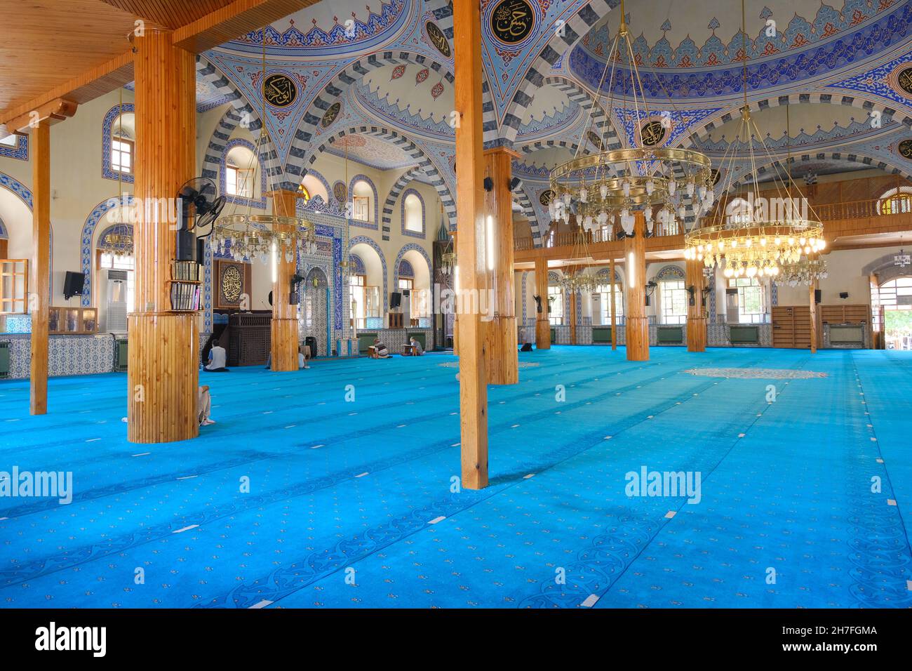 Konya. Turkey. Inside the mosque in Konya with blue and turquoise color ...