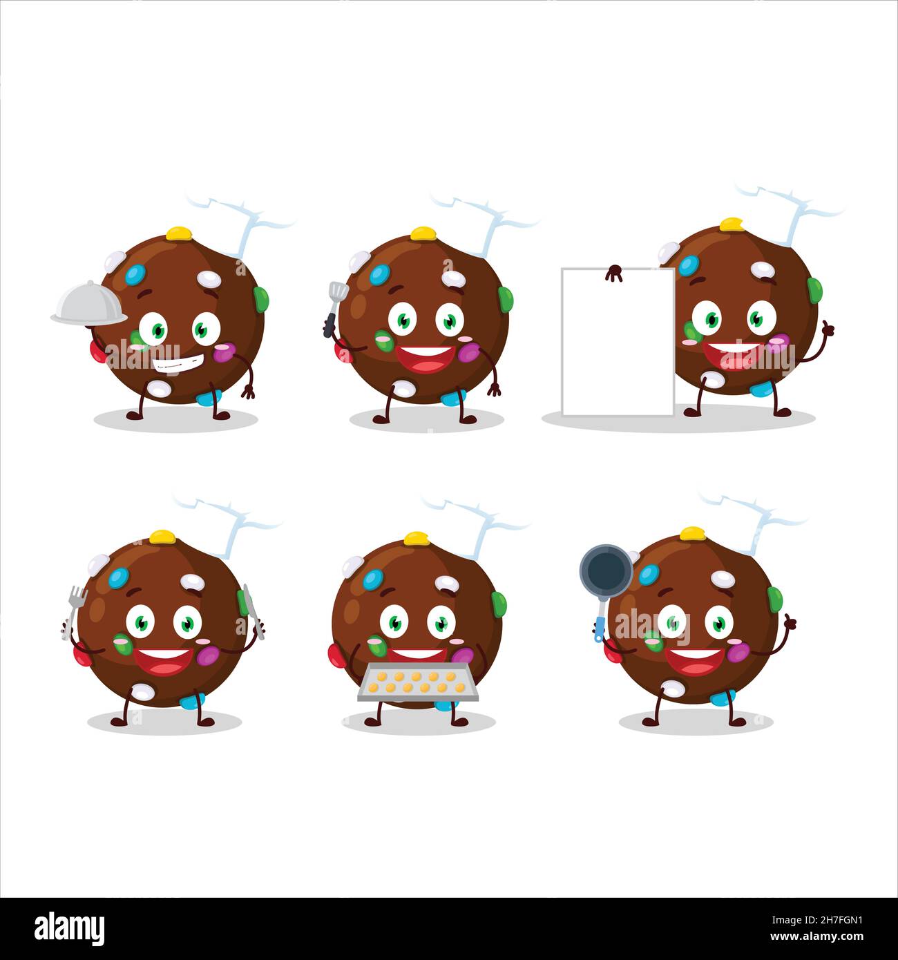 Cartoon character of chocolate candy with various chef emoticons ...