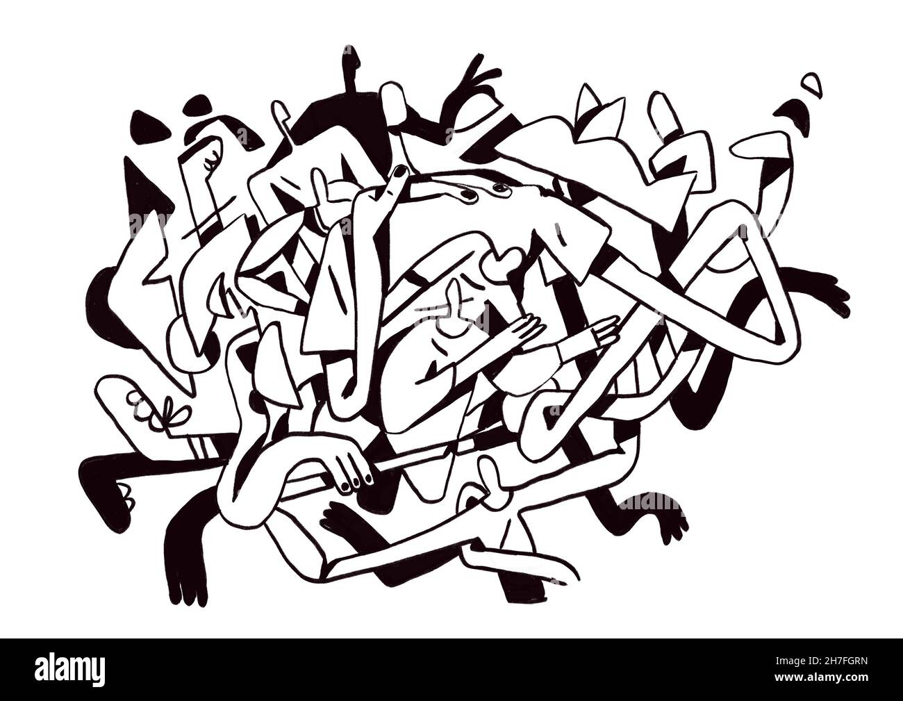 Peculiar group of people together touching and mixes and is on top of ...