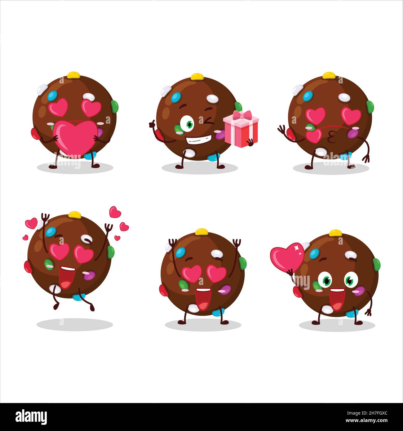Chocolate Candy Cartoon Character With Love Cute Emoticon Vector