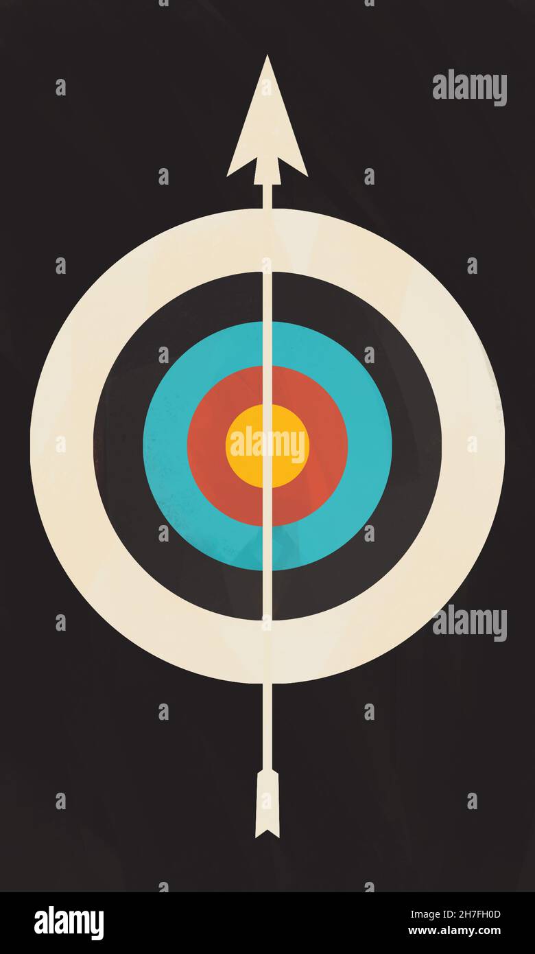 Artful bulls eye with arrow overlay abstract art, flat design and ...