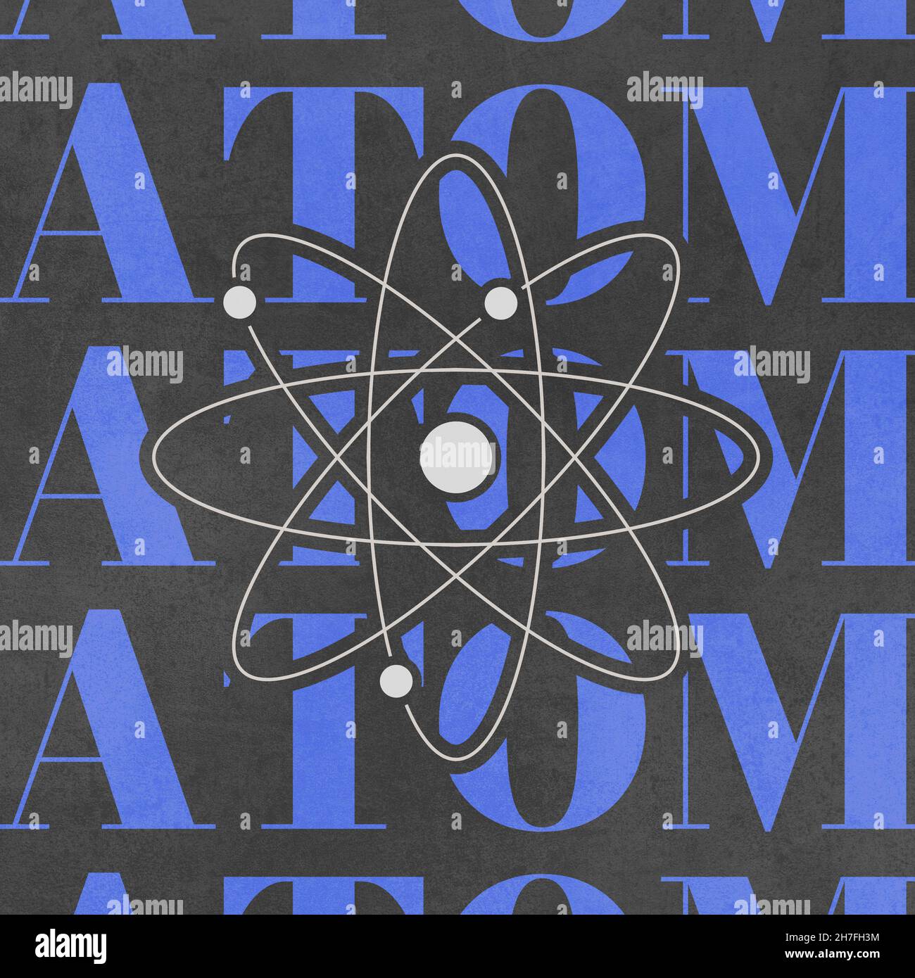 Aesthetic atom text with atom symbol in middle with texture, vintage ...