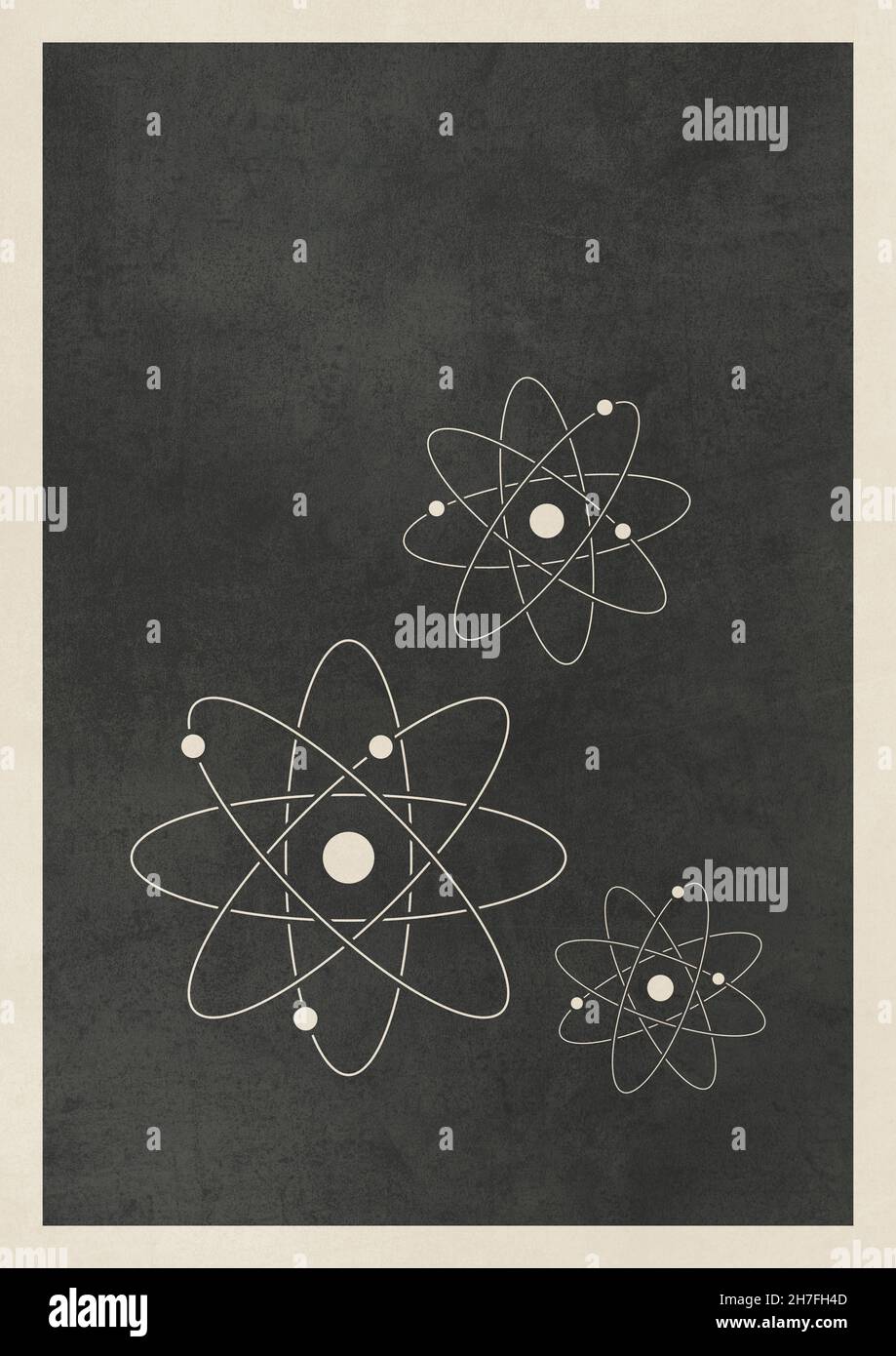 Esthetic atom symbol with texture. copy space for text., vintage ...