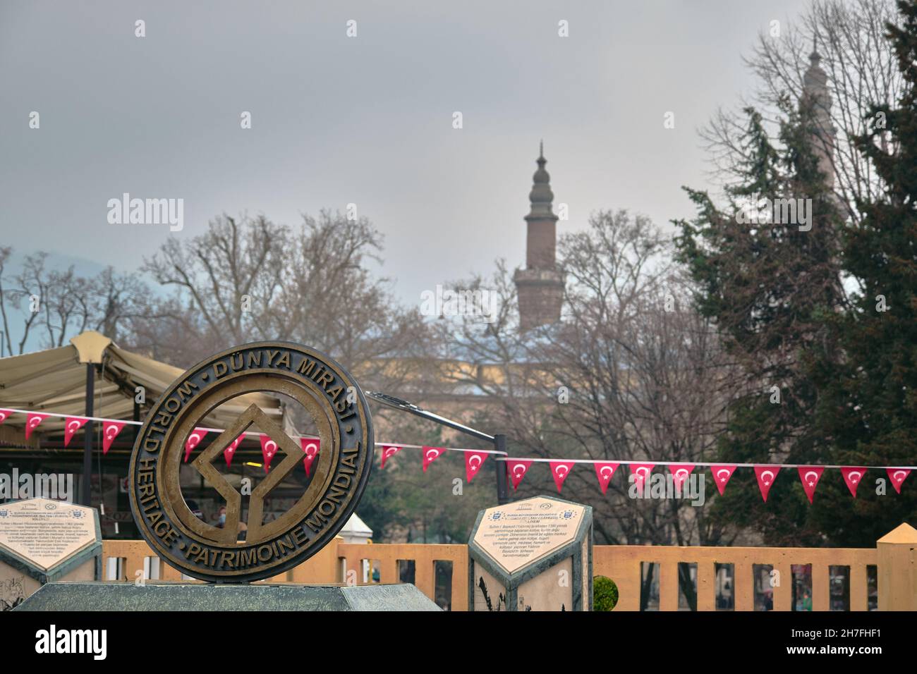 Platform made in Bursa indicates world heritage memorial in Bursa with ...