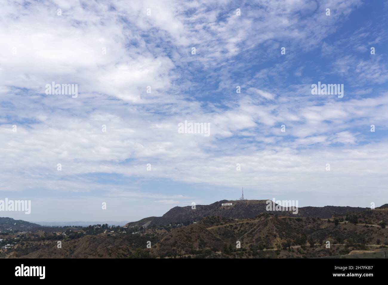 Hollywood sign as an american famous landmark. Aerial view of Hollywood ...