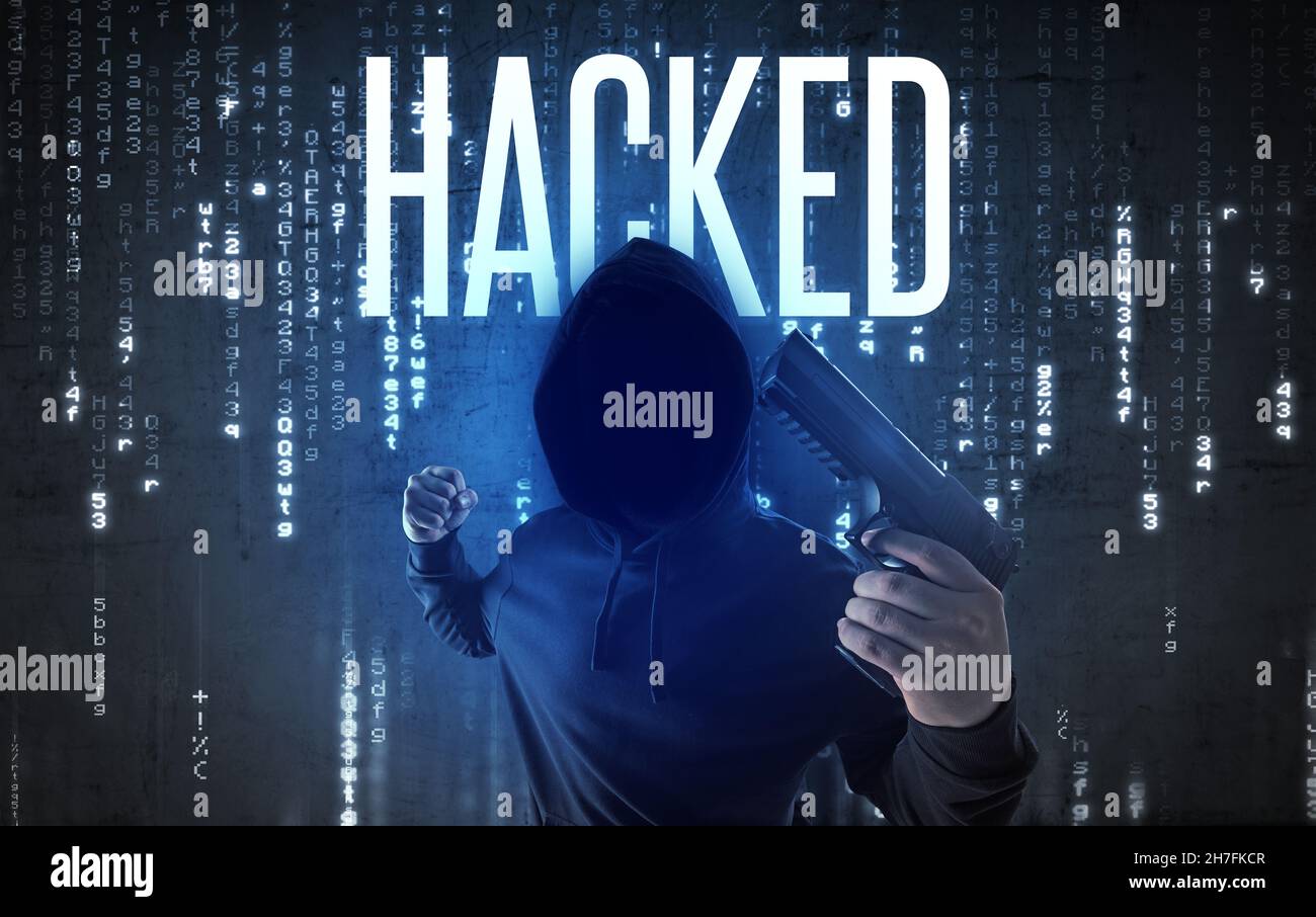 Faceless hacker with inscription concept Stock Photo - Alamy
