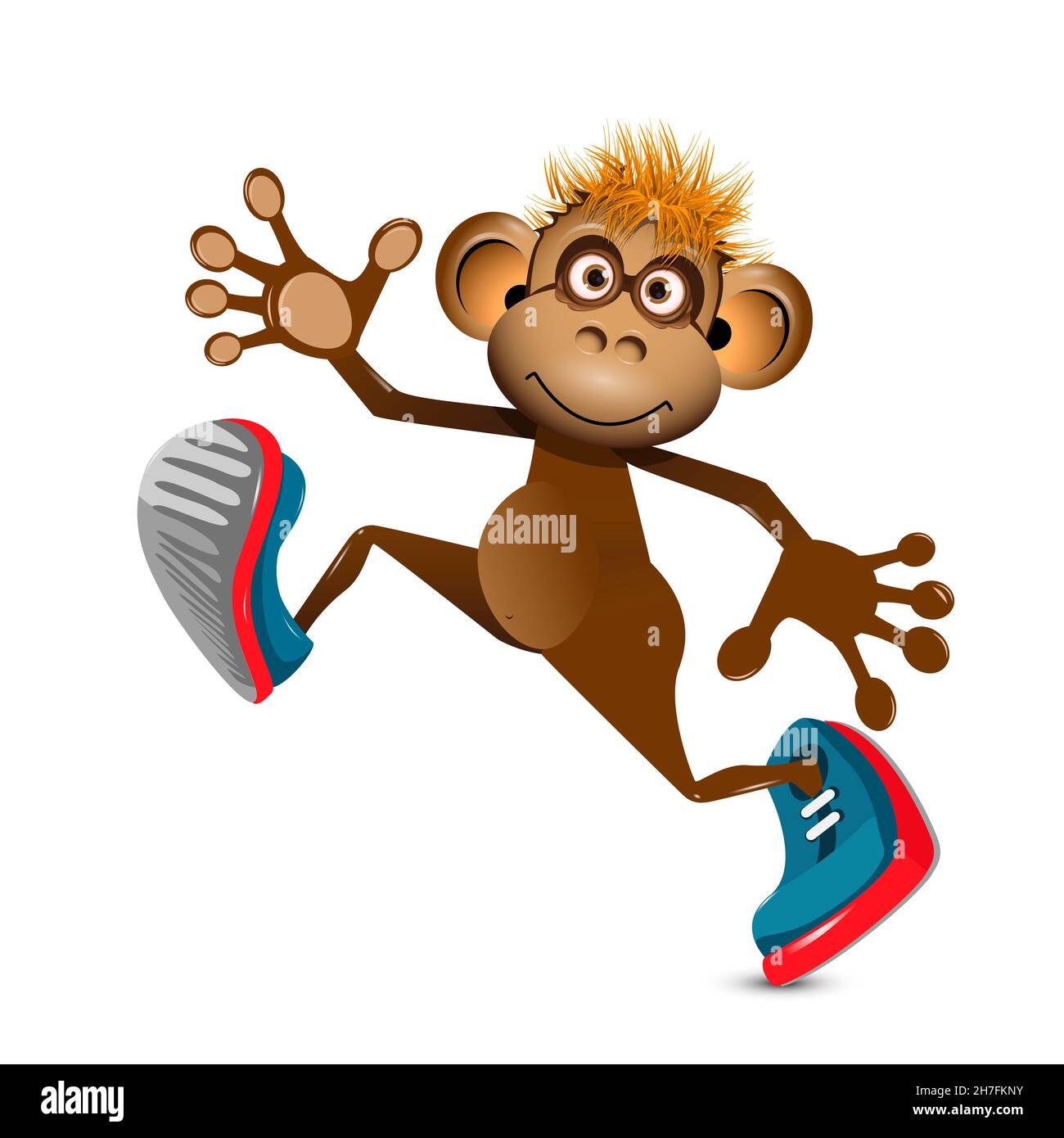 Illustration of a Ginger Cheerful Monkey on White Background Stock ...