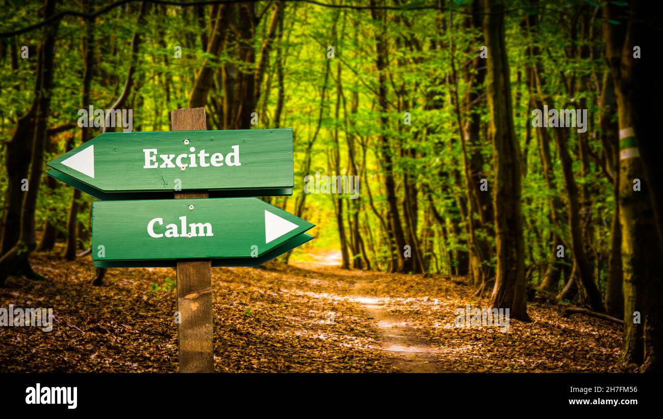 Street Sign the Direction Way to Calm versus Excited Stock Photo - Alamy