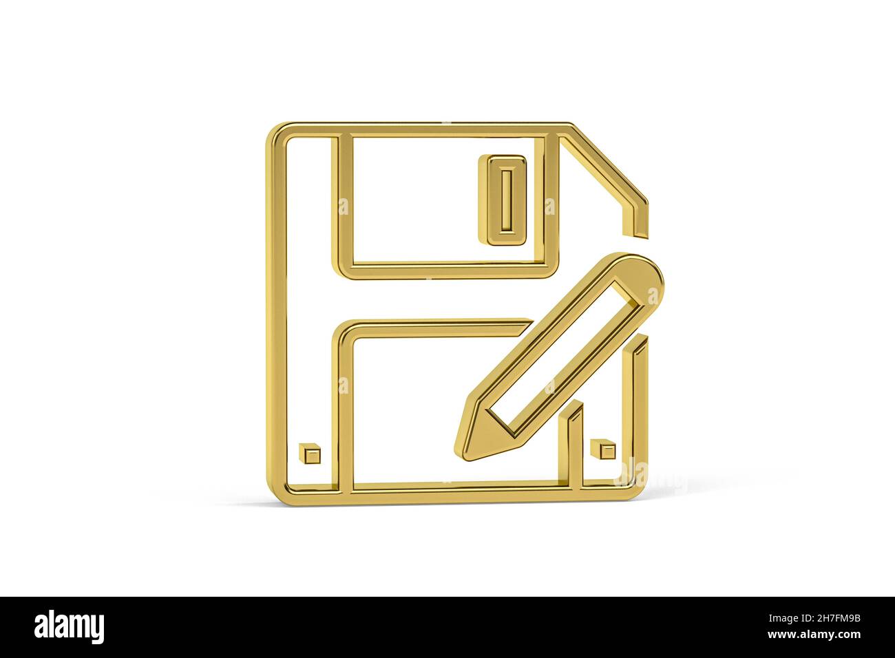 Golden 3d floppy disk icon isolated on white background - 3d render ...