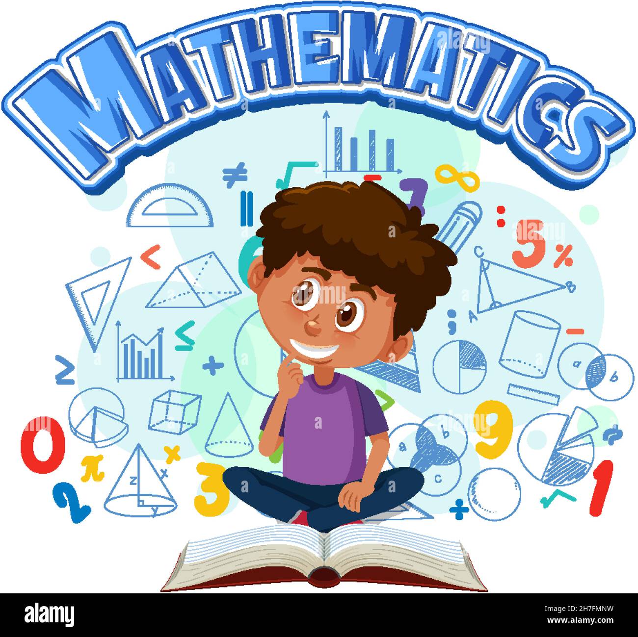 Isolated Mathematics font banner withboy cartoon character illustration ...