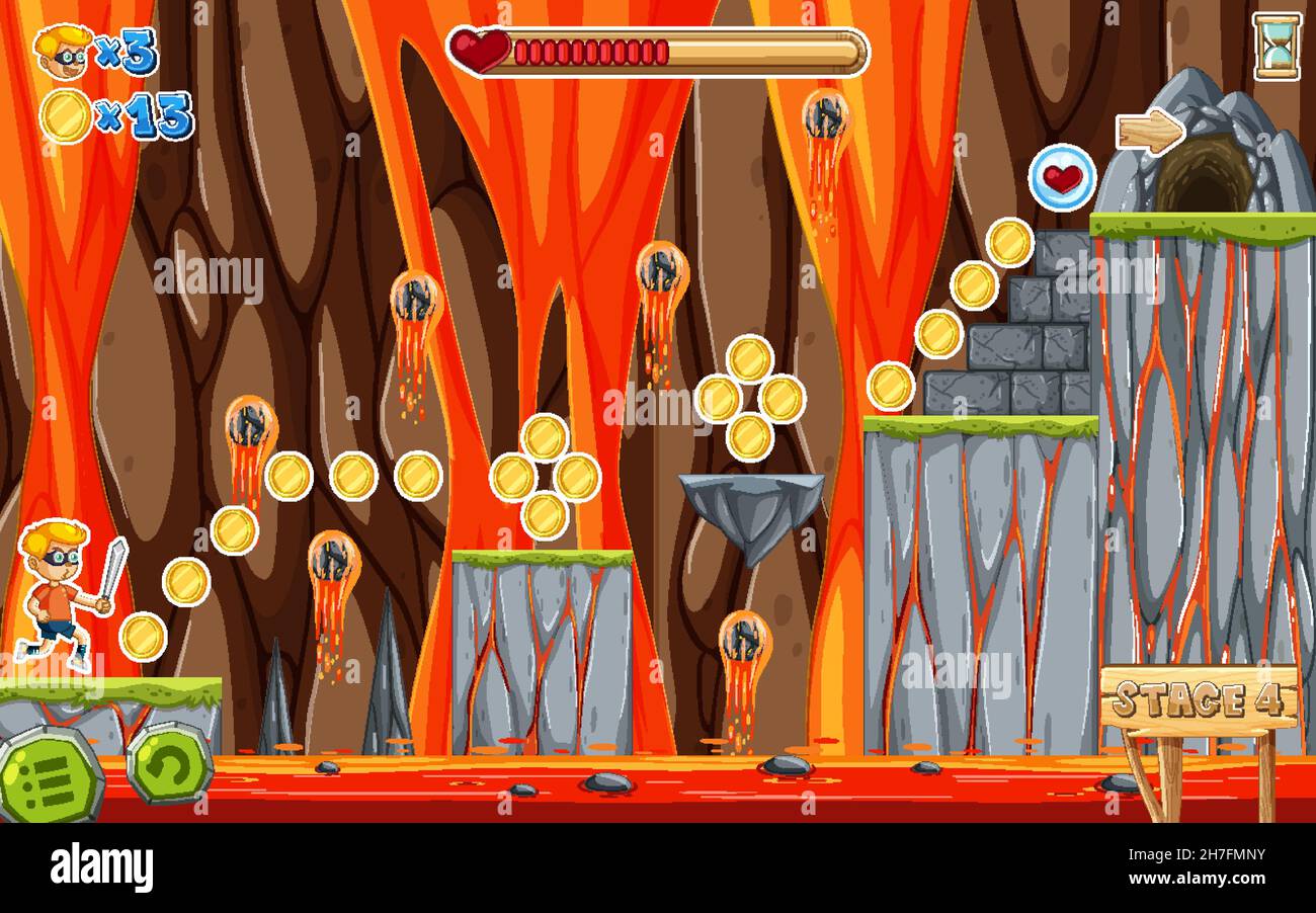 Lava Cave Platformer Game template illustration Stock Vector Image ...