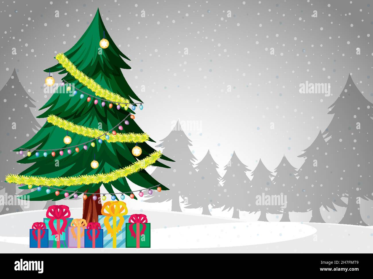 Christmas poster template with decorated Christmas tree illustration ...