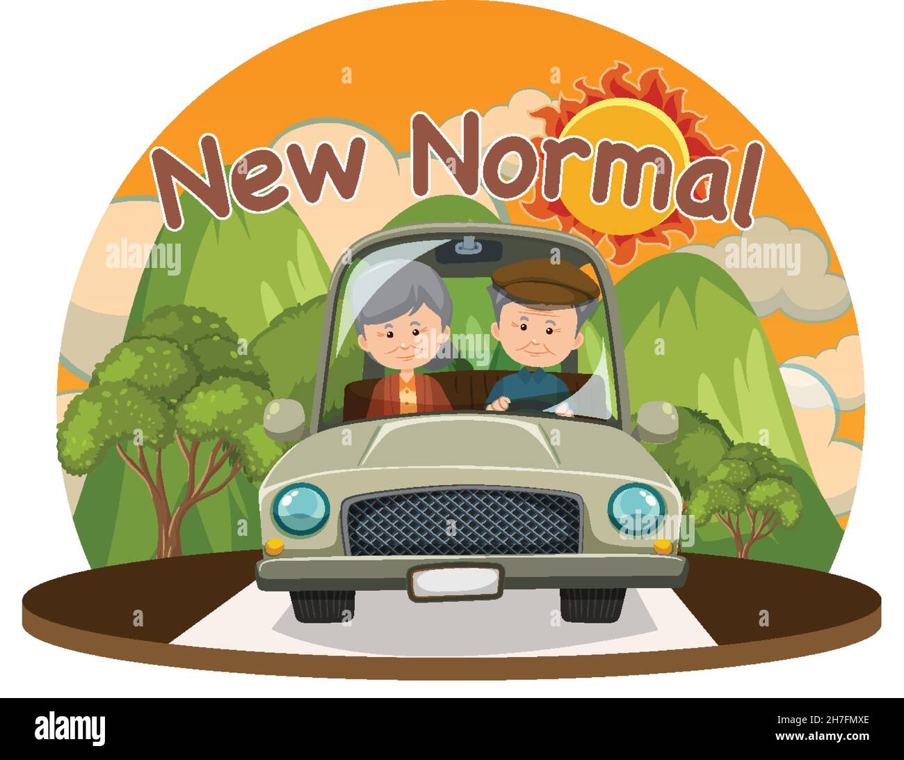 New normal lifestyle with old couple travelling illustration Stock ...