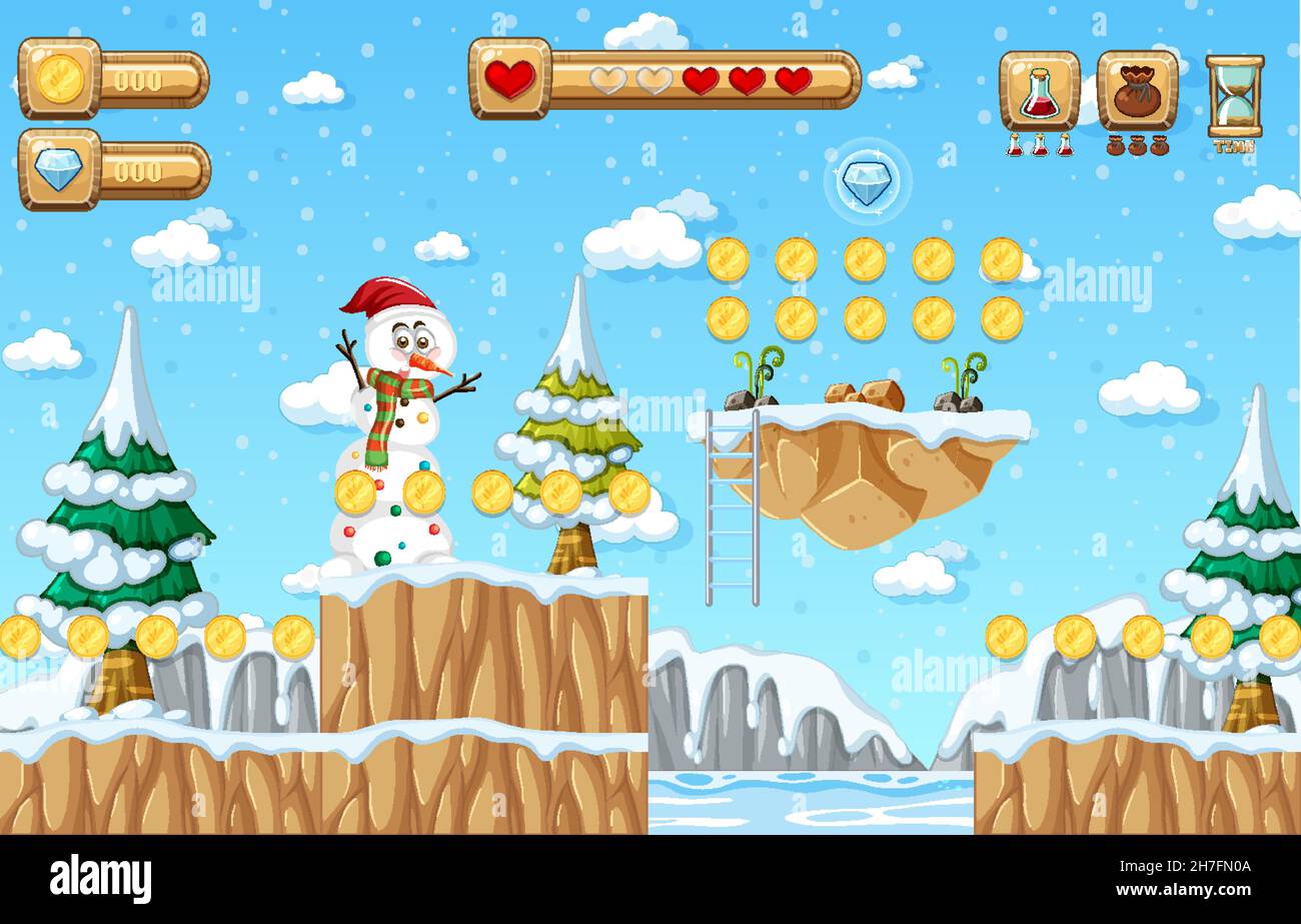 Game Template Snow Falling Scene illustration Stock Vector Image & Art ...