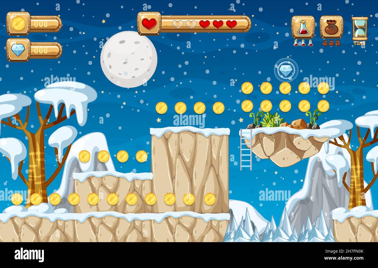 Game Template Snow Falling Scene illustration Stock Vector Image & Art ...