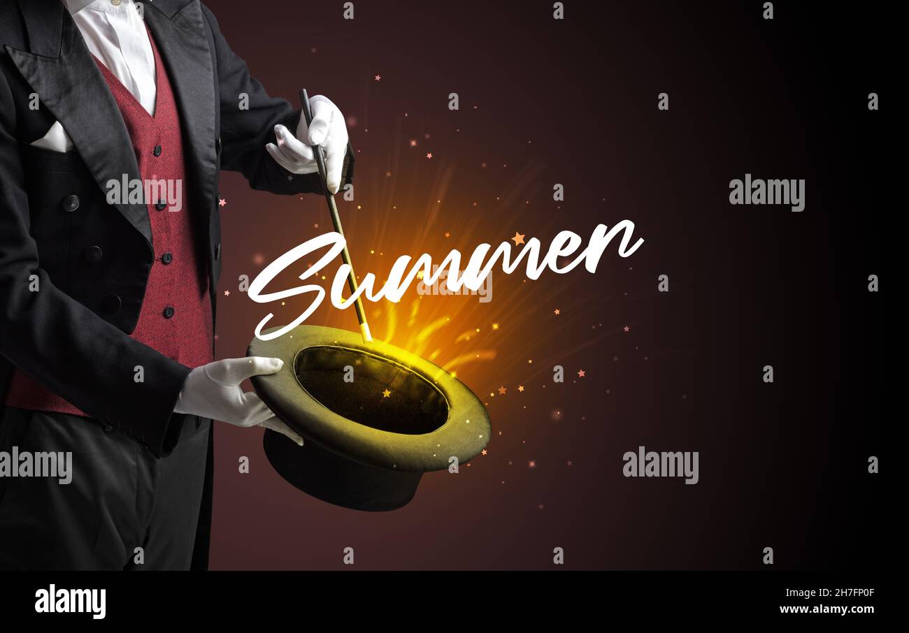 Old Magician is showing magic trick Stock Photo - Alamy