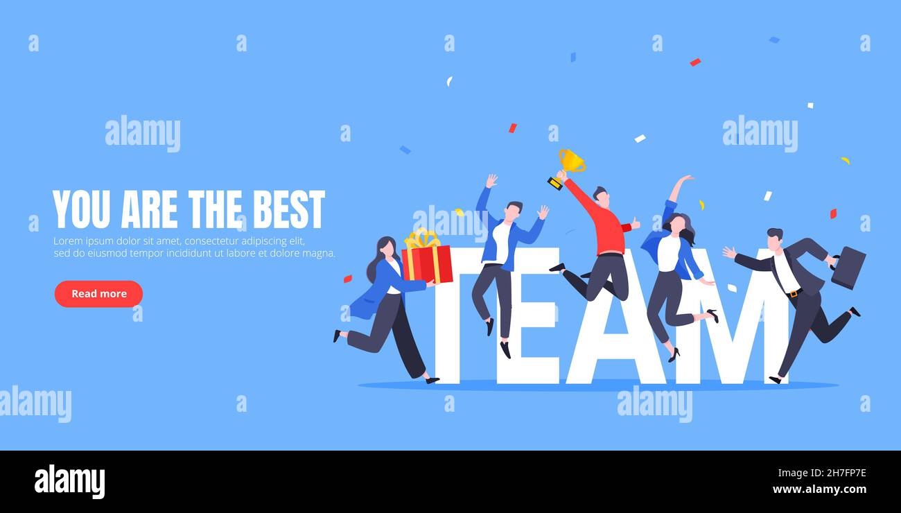 Happy business team employee team winners award ceremony flat style ...