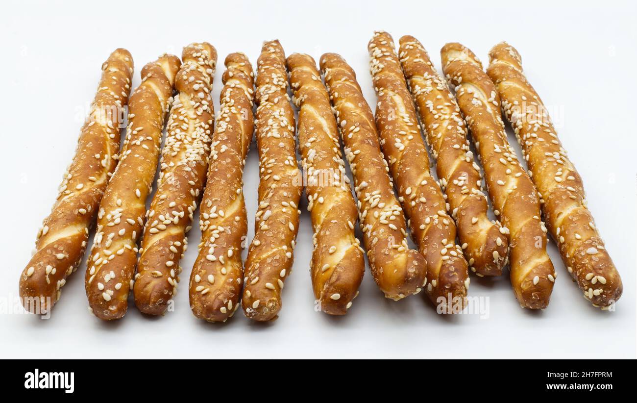 Bread stick with sesame seeds isolated on white background Stock Photo ...