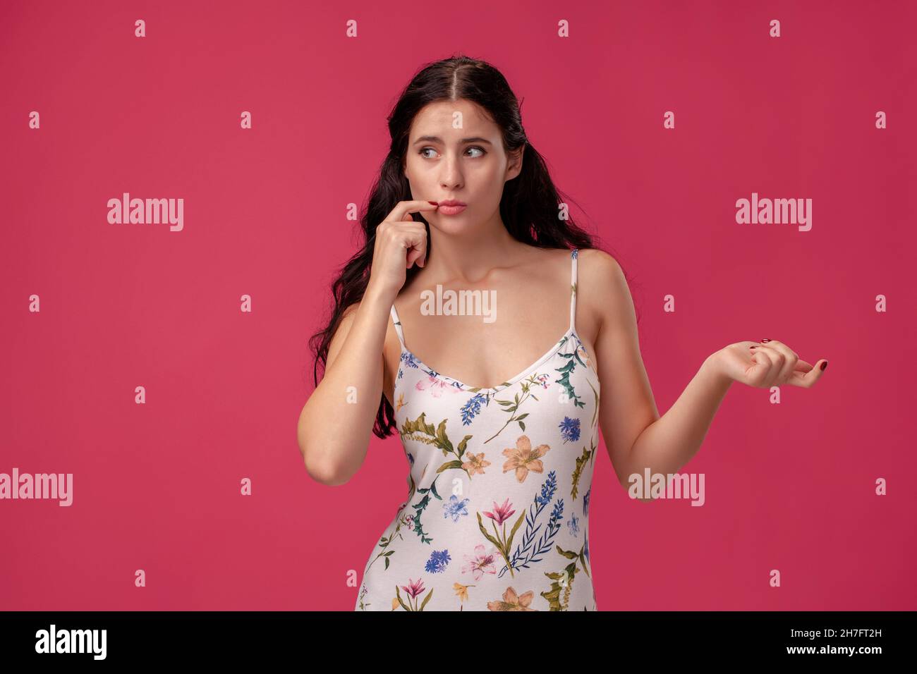 Sad woman looking in distance and thinking Stock Photo - Alamy