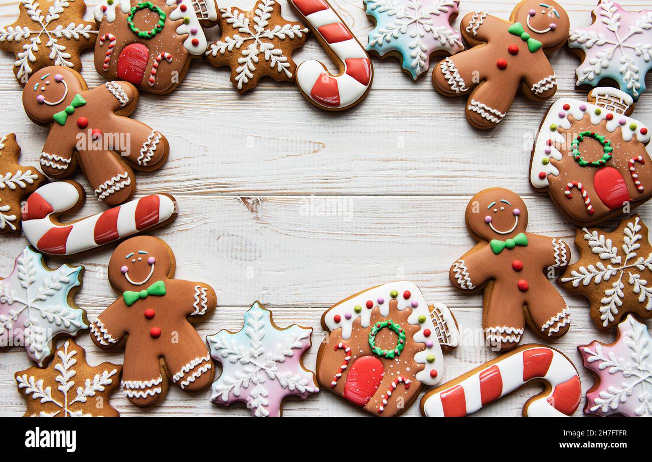 Christmas backgrounds. Homemade gingerbread cookies border with copy ...