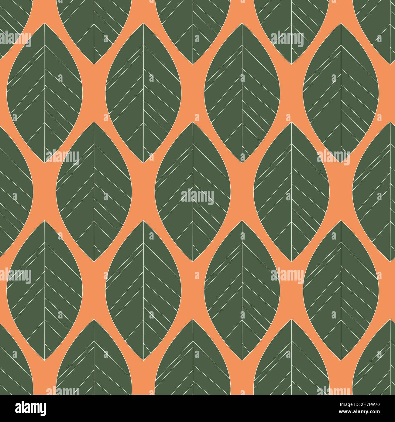 Green leaf stroke on yellow, geometric seamless pattern, wallpaper ...