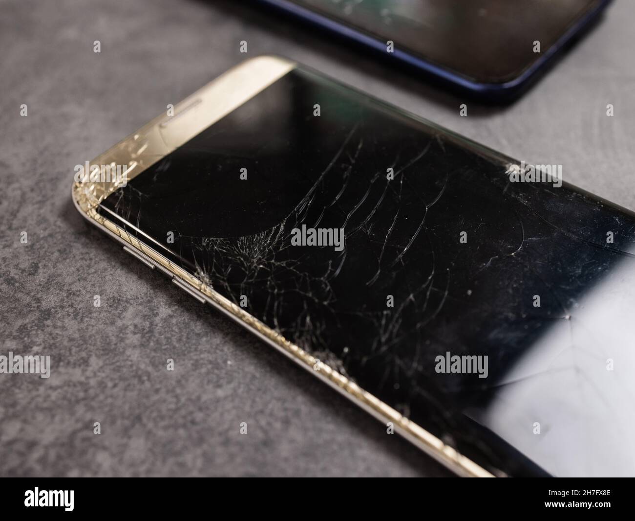 Broken mobile phone screen, black, white, clipping path. Smartphone ...