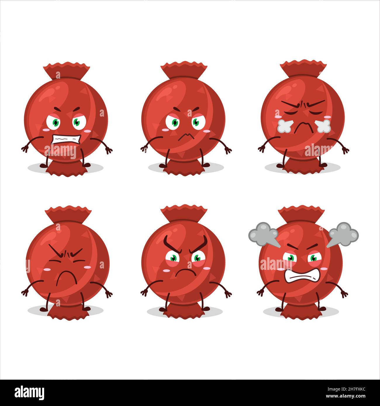 Red candy wrap cartoon character with various angry expressions. Vector ...