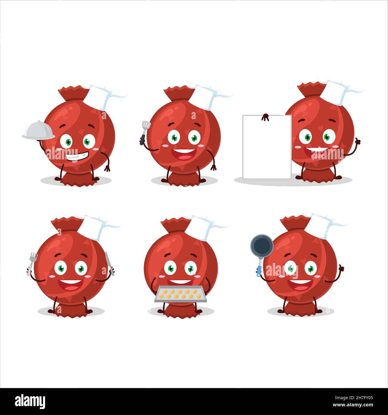 Cartoon character of red candy wrap with various chef emoticons. Vector ...