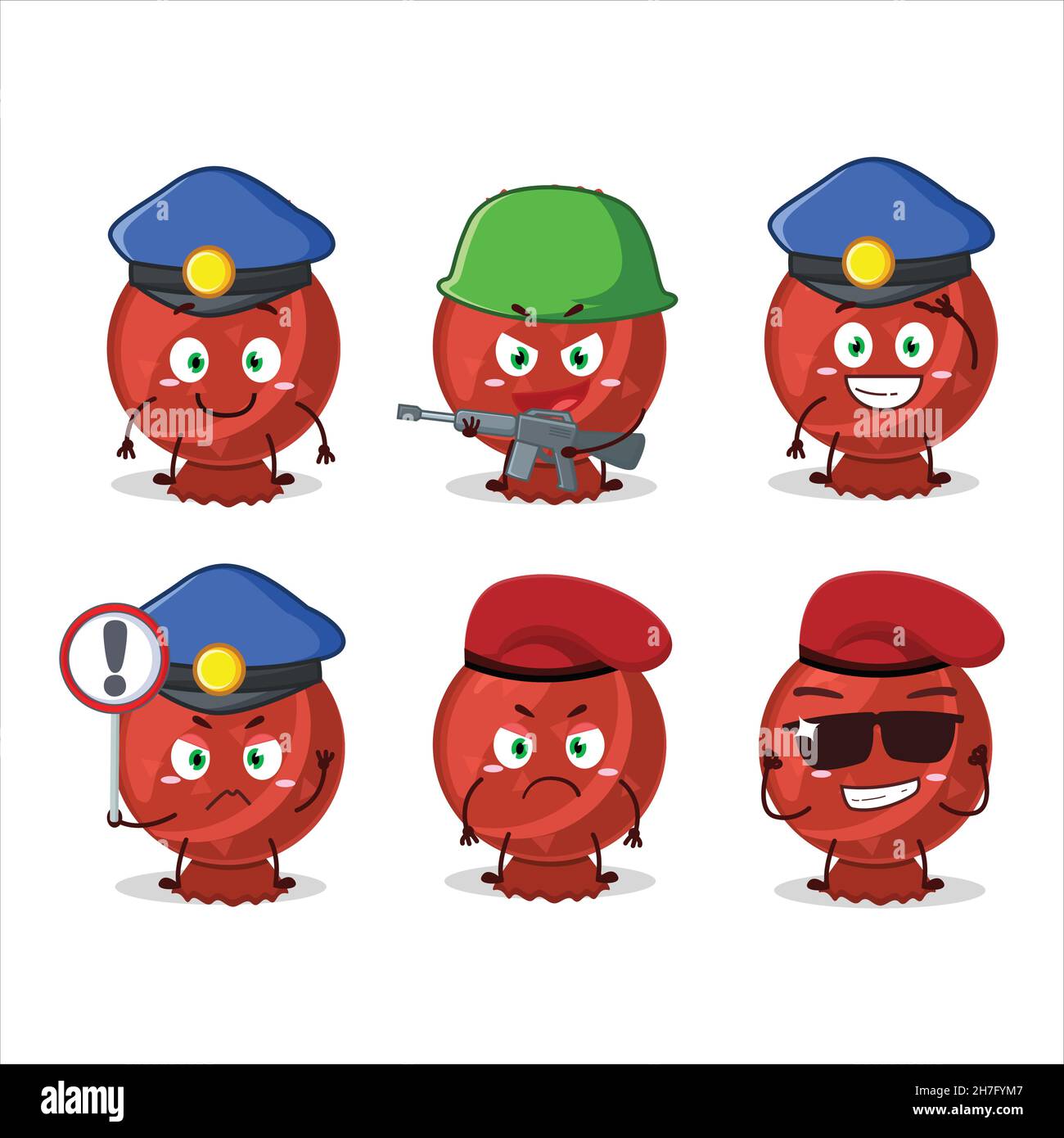 A dedicated Police officer of red candy wrap mascot design style ...