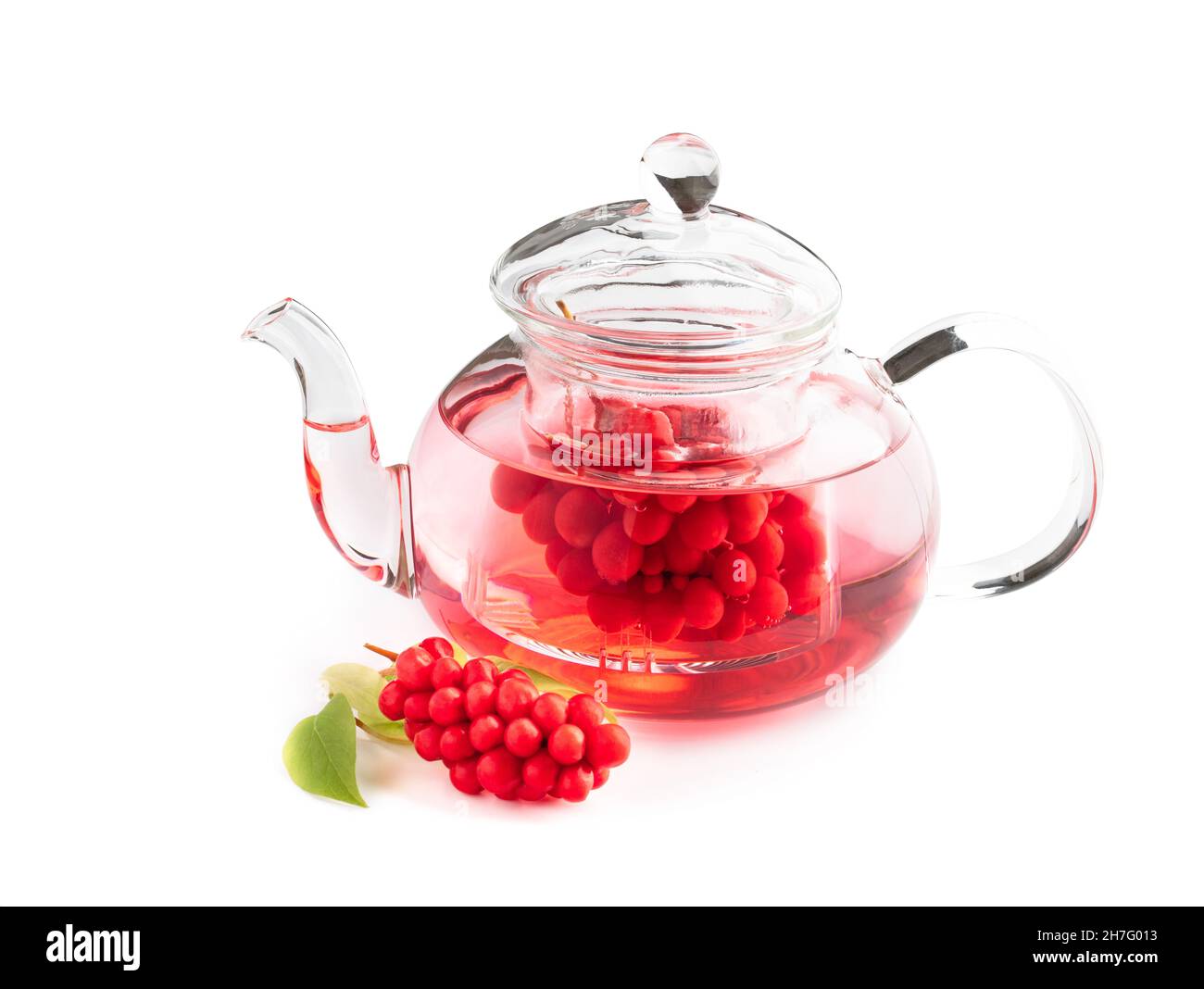 Schisandra tea in clear glass tea pot isolated on white Stock Photo - Alamy