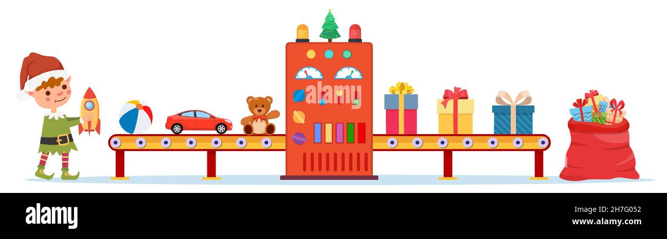 Christmas conveyor with elves pack gifts Stock Vector Image & Art - Alamy