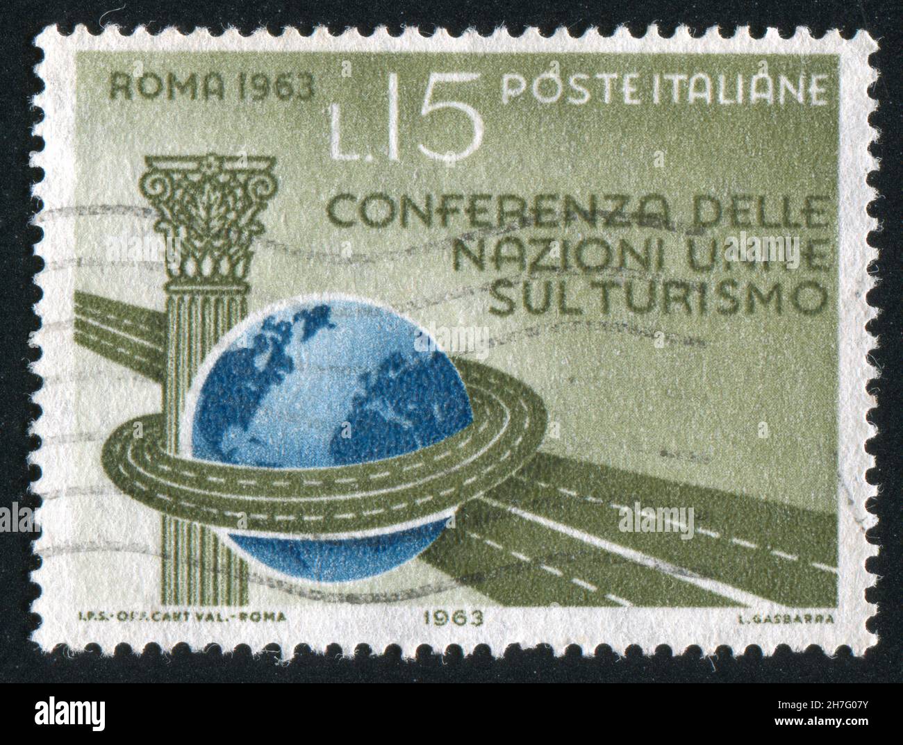 ITALY - CIRCA 1963: stamp printed by Italy, shows Roman Column, Globe ...