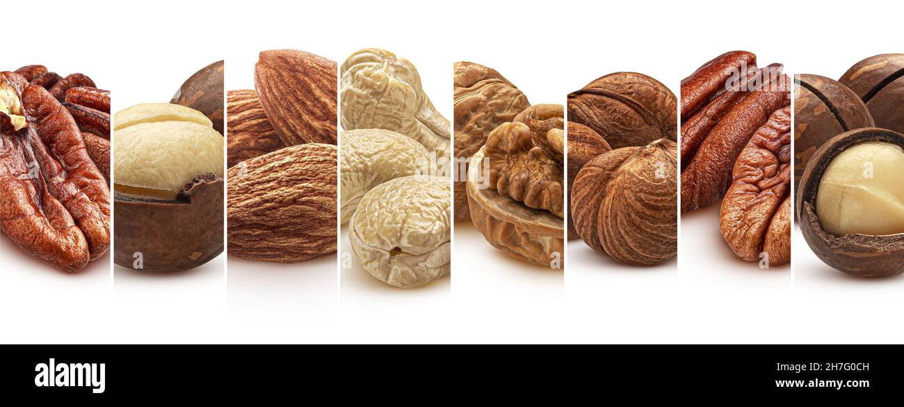 Nuts collage isolated on white background with copy space Stock Photo ...