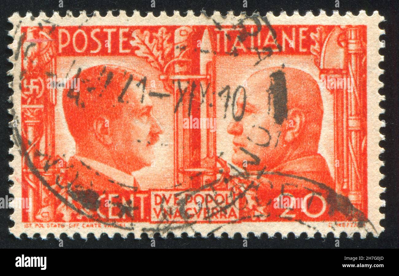 ITALY - CIRCA 1941: stamp printed by Italy, shows Adolf Hitler and ...