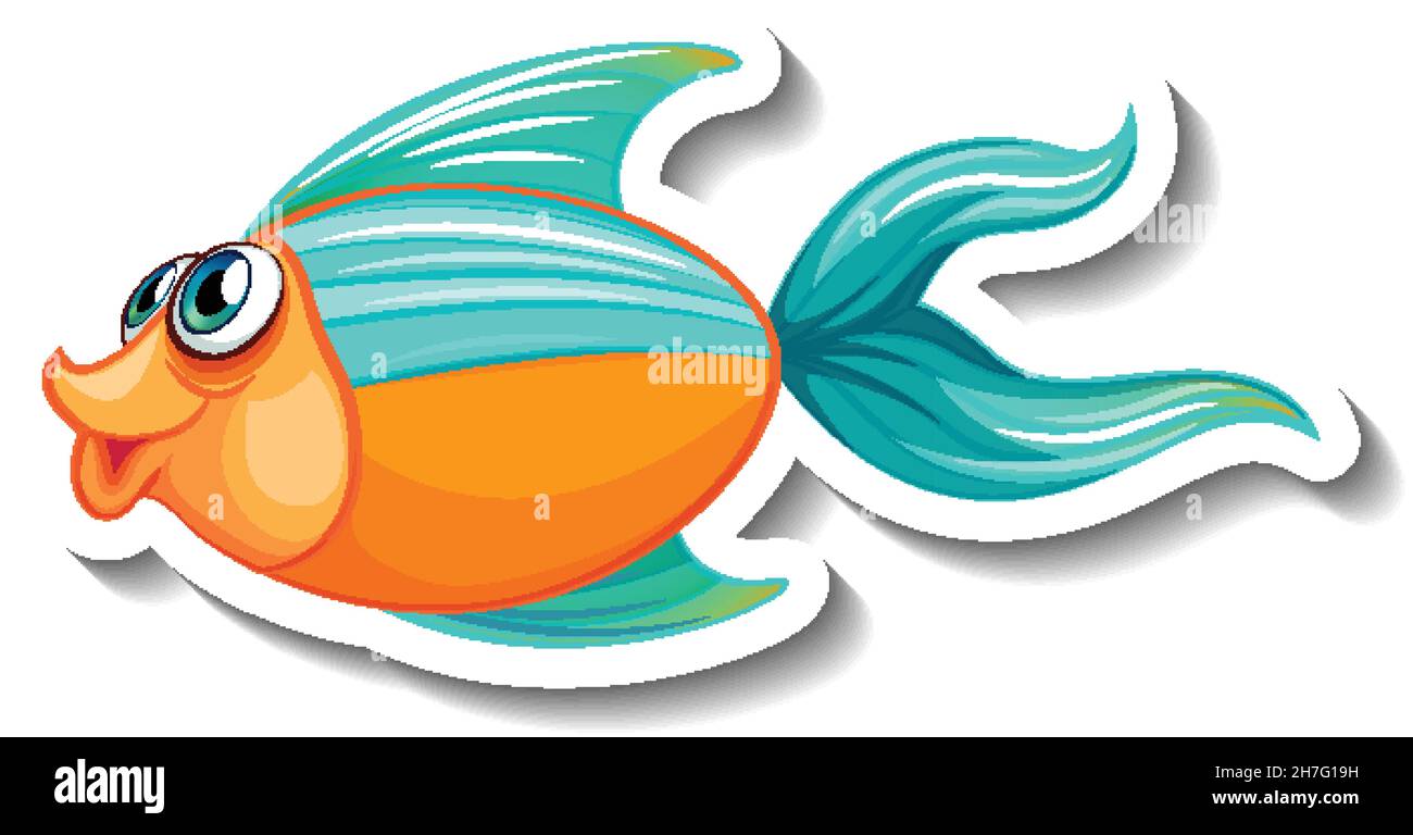 Sea Animal Cartoon Sticker with Cute Fish illustration Stock Vector ...