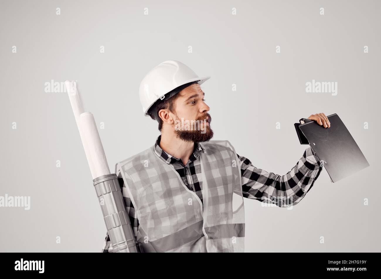 male worker construction work design profession isolated background ...