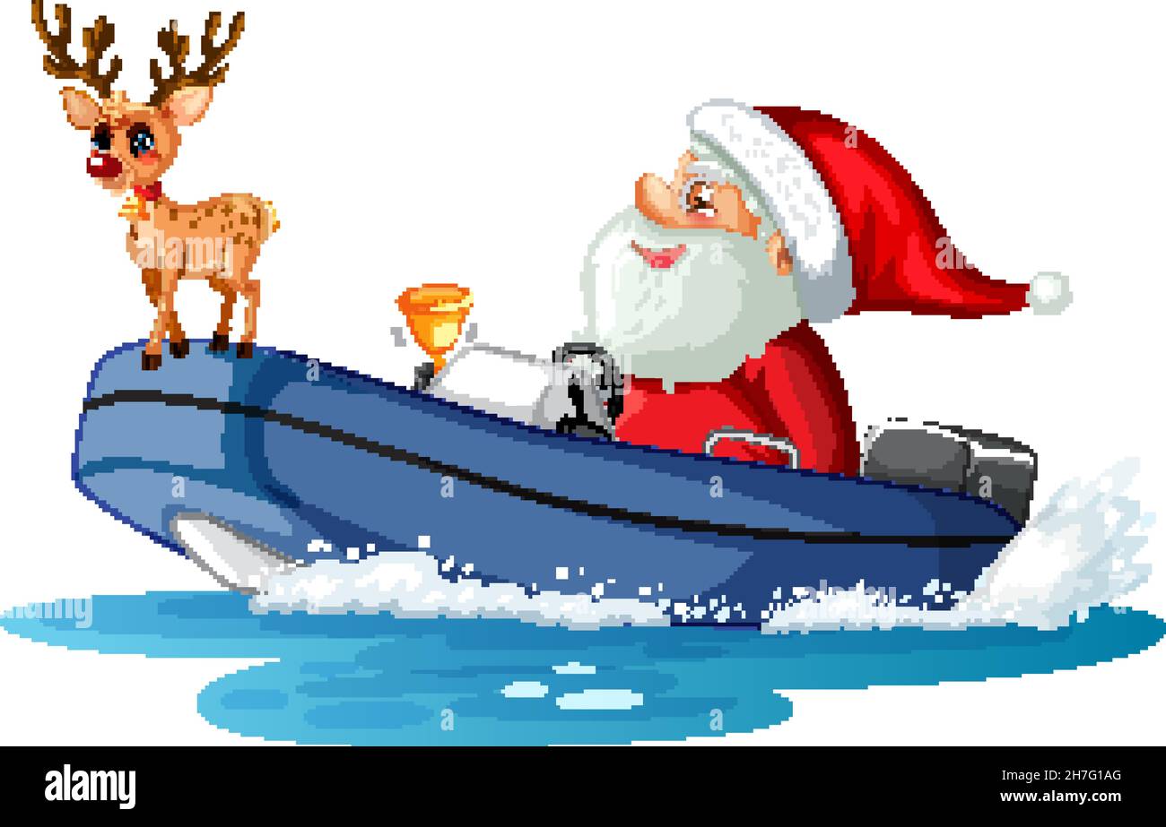 Santa Claus on the boat with a reindeer illustration Stock Vector Image ...