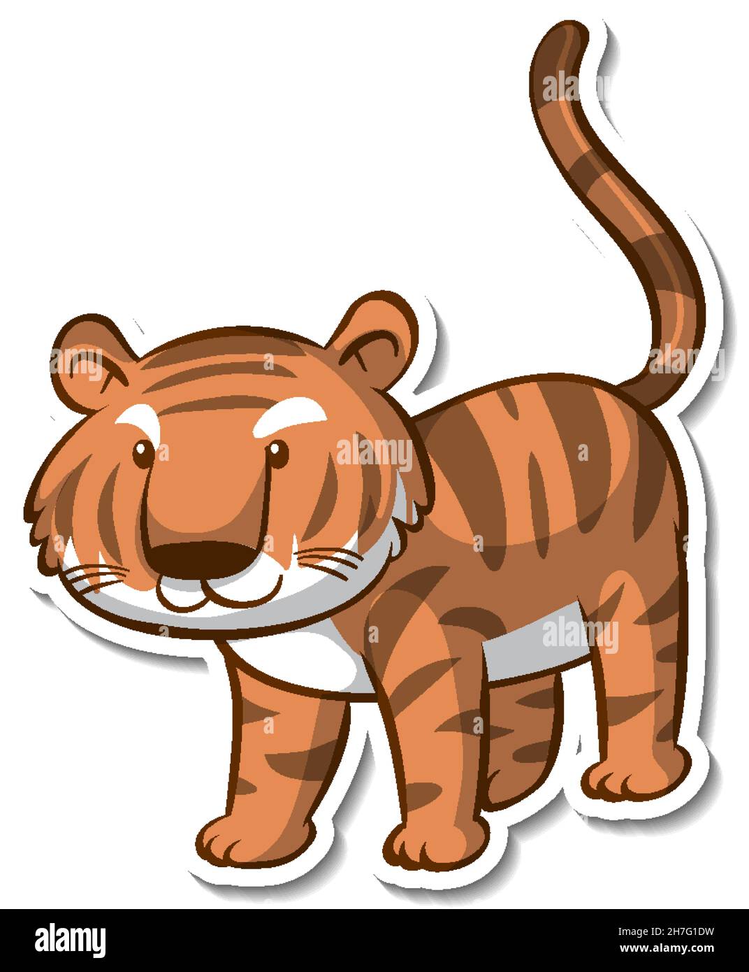 Cartoon character of cute tiger in standing pose sticker illustration ...