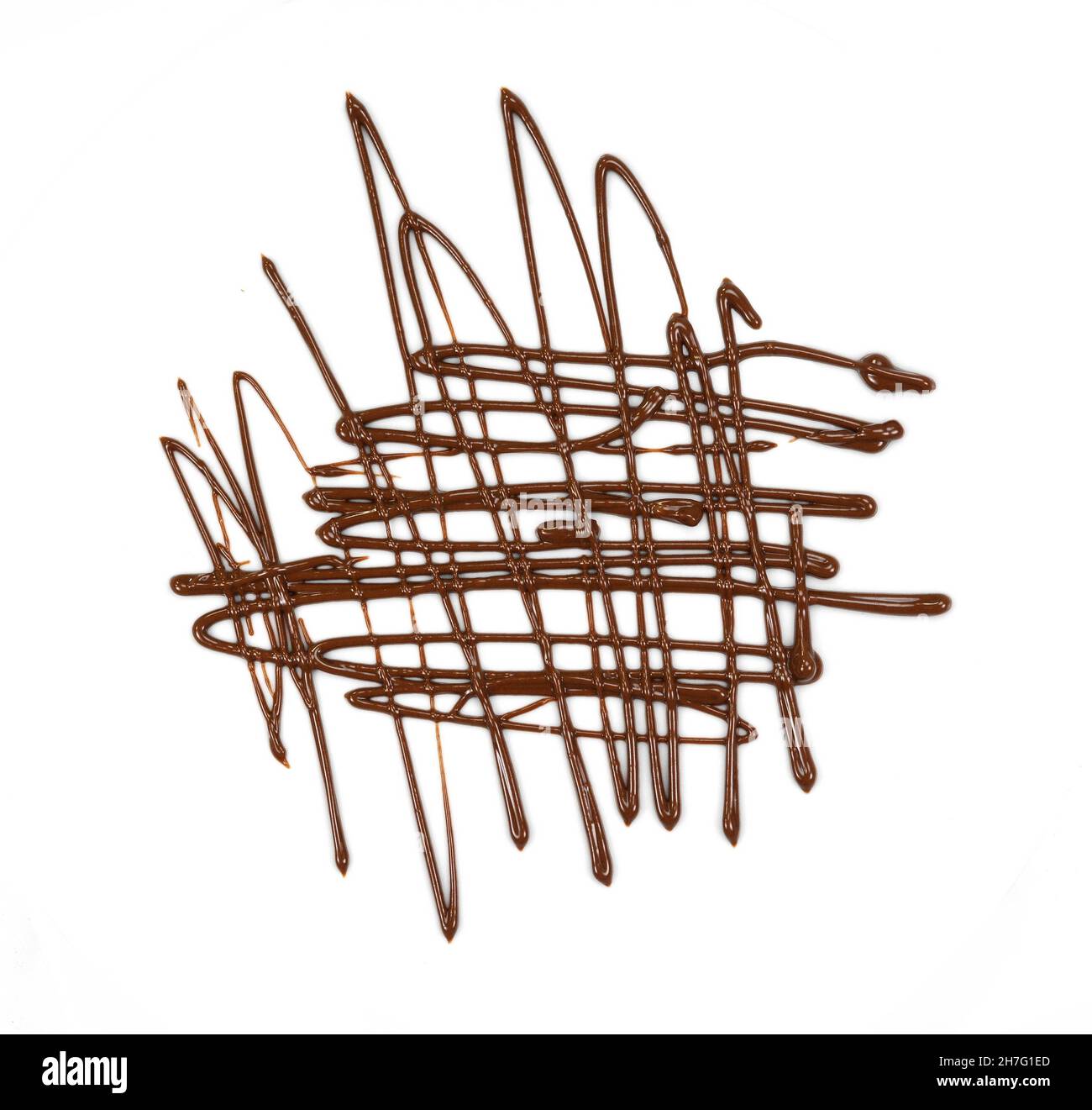 Chocolate syrup drop isolated on white background. Decorative hot ...